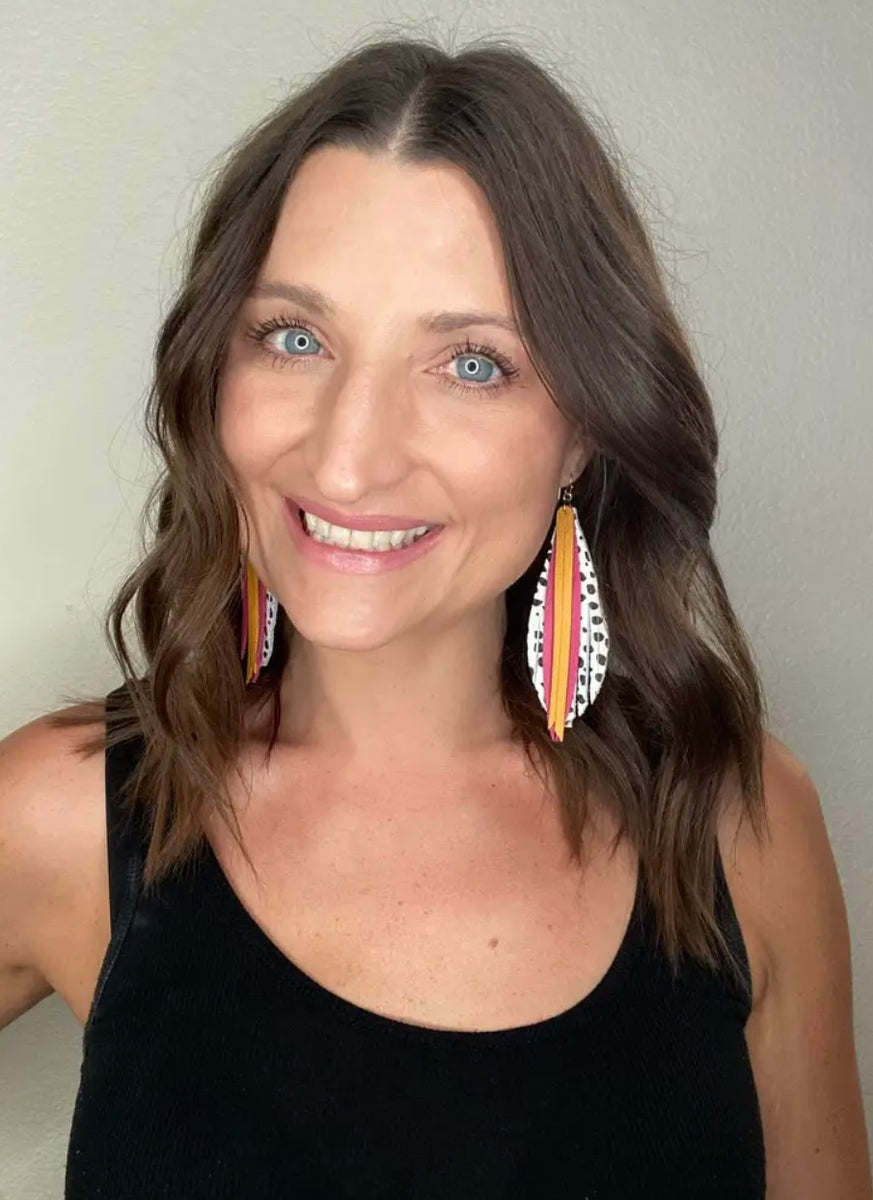 Dalmatian Fuchsia Mustard Leaf Leather Earrings – Glam by Brittany Ann